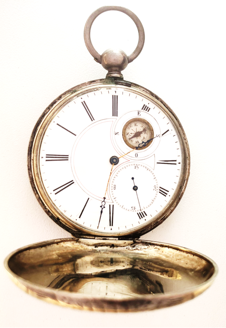 Reloj a llave, dotado de brújula inusual encastada en la esfera, de ...